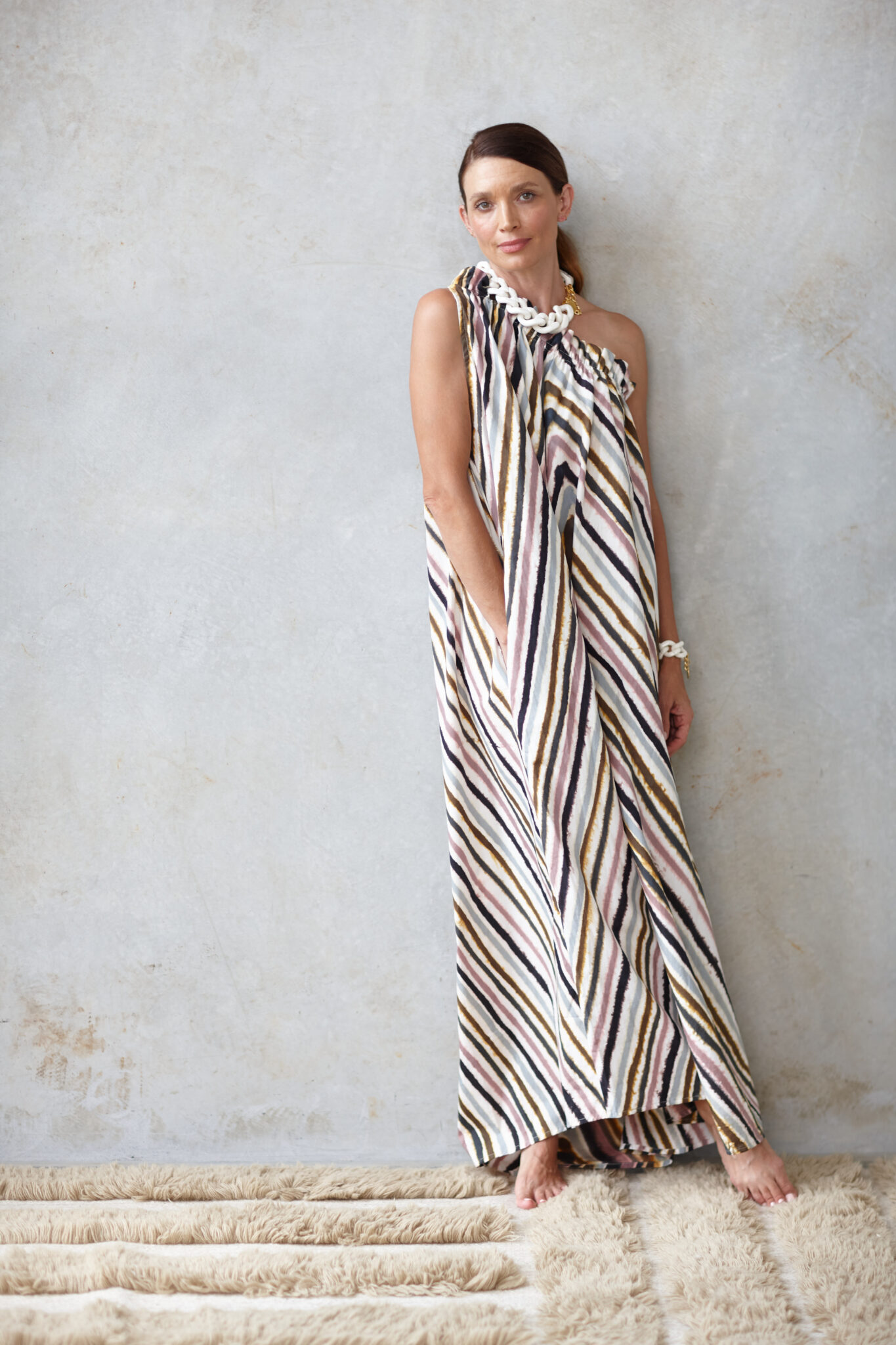 Natasha The Label Erica One Shoulder Maxi Dress Cirque Stripe Print ...