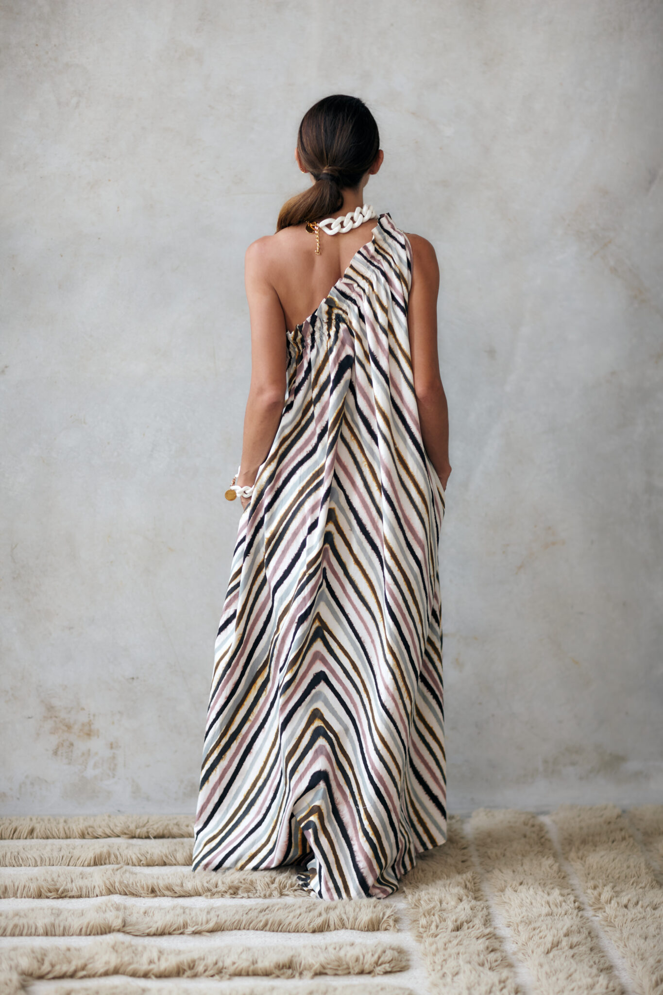 Natasha The Label Erica One Shoulder Maxi Dress Cirque Stripe Print ...