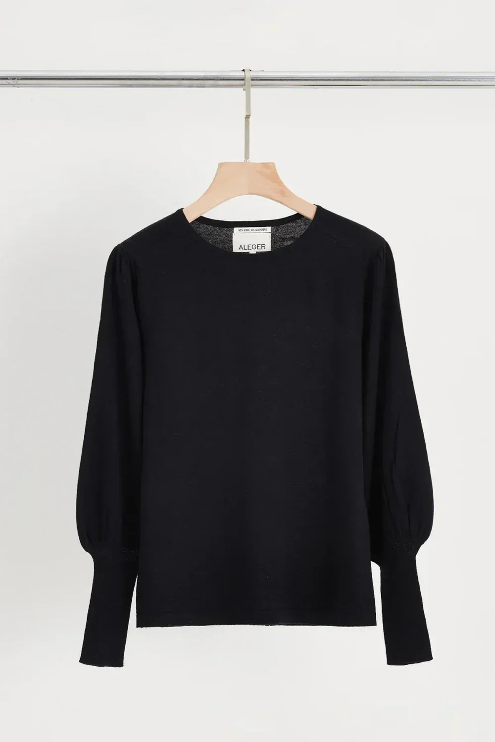 Aleger Cashmere Blend Bell Sleeve Crew Neck Knit N.33 Black - Thyme ...