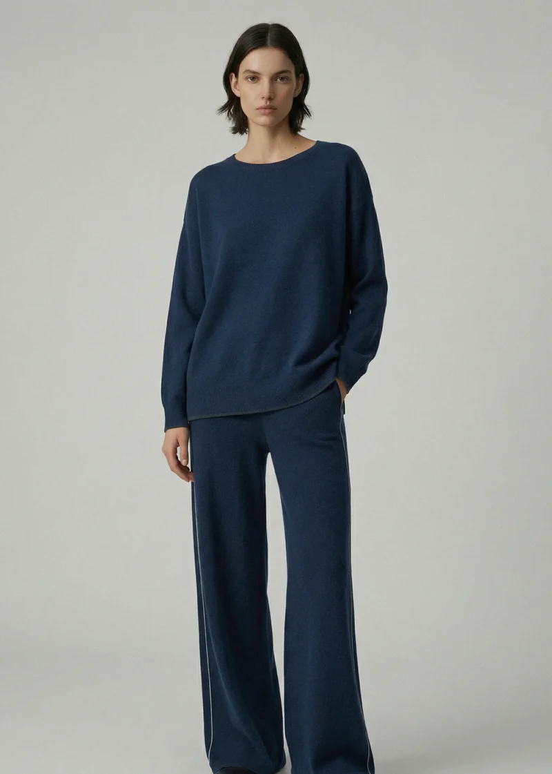 Aleger Cashmere Blend Side Stitch Pant Storm Blue - Thyme Clothing